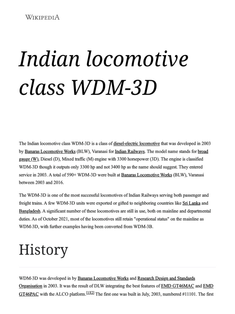 Indian Locomotive Class WDM-3D - Wikipedia | PDF