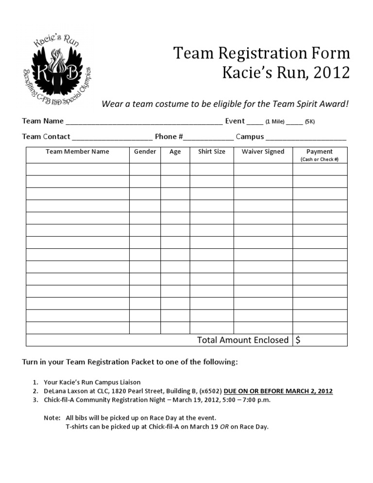 Team Registration Form | PDF