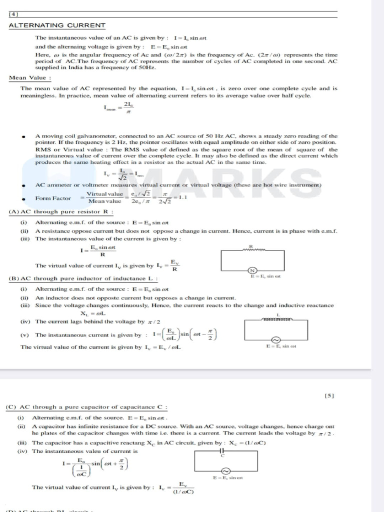 Alternating Current Short Notes | PDF