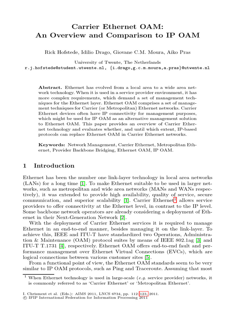 Carrier Ethernet OAM: An Overview and Comparison To IP OAM | PDF