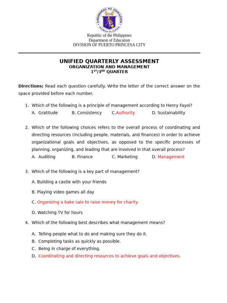 Unified Quarterly Exams 3rd Quarter | PDF