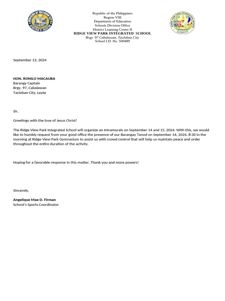 Request for Tanod | PDF