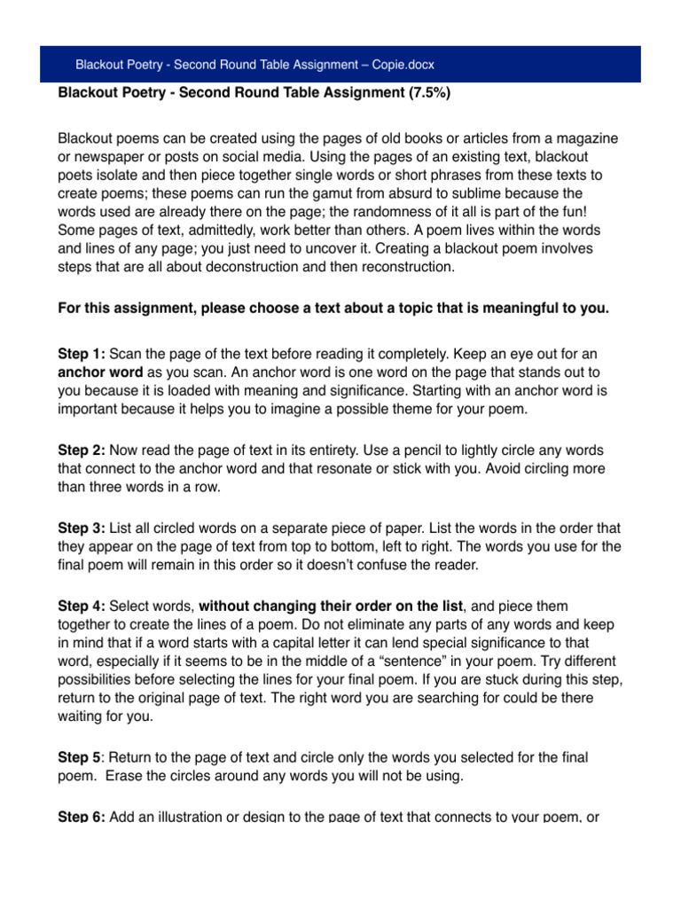 Blackout Poetry - Second Round Table Assignment - Copie | PDF