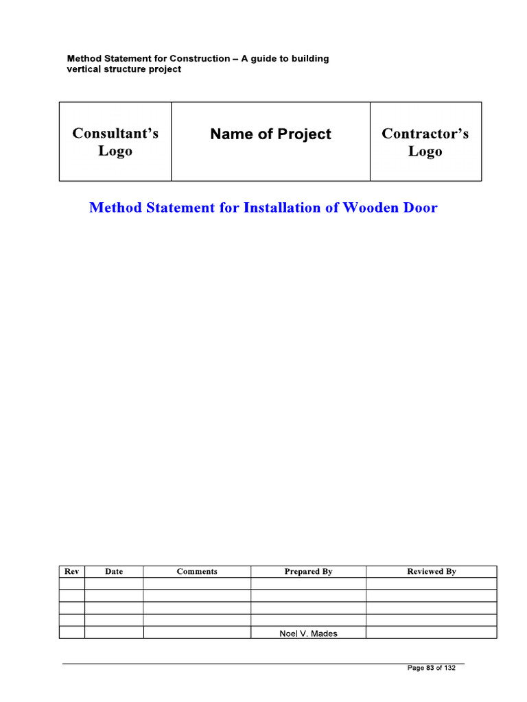 Wood Door Installation Method Statement | PDF