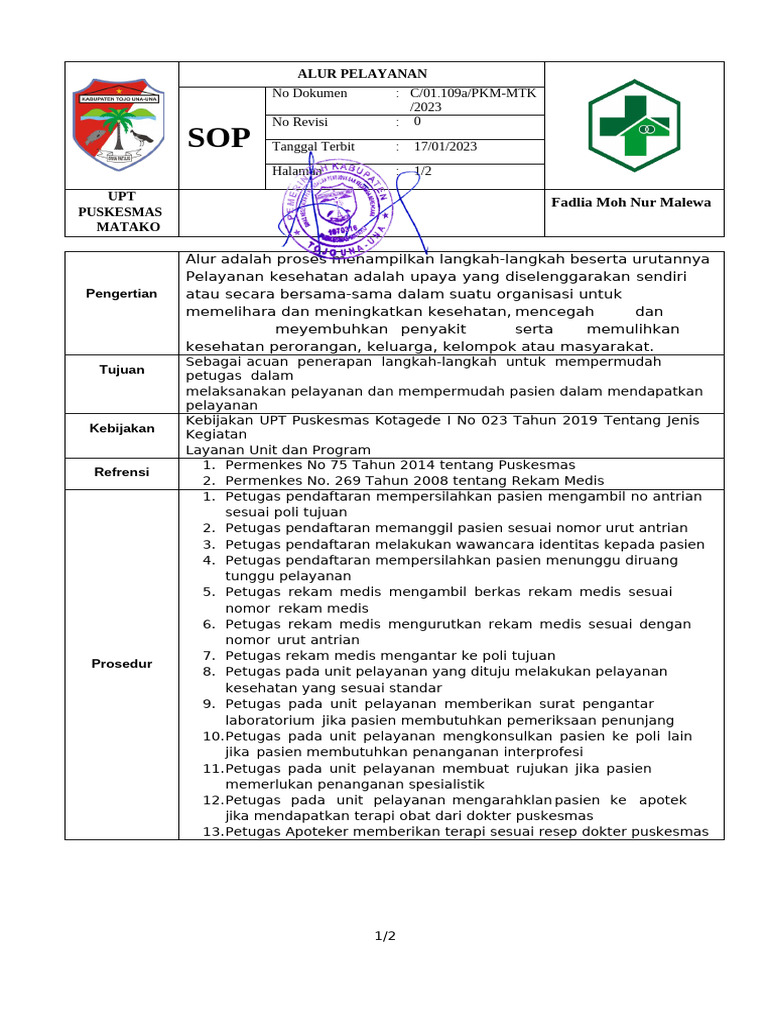 Sop Alur Pelayanan Pasien Puskesmas Kotagede 1 2828 PDF | PDF