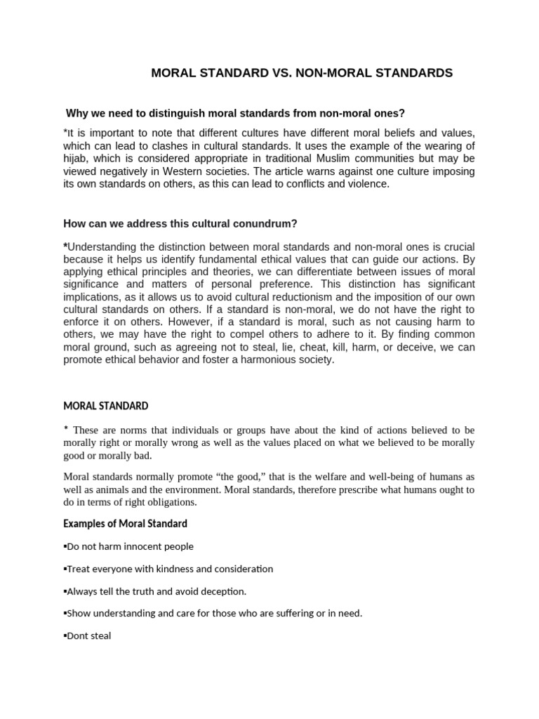 G2 - Moral and Non Moral Standards | PDF | Morality | Career & Growth