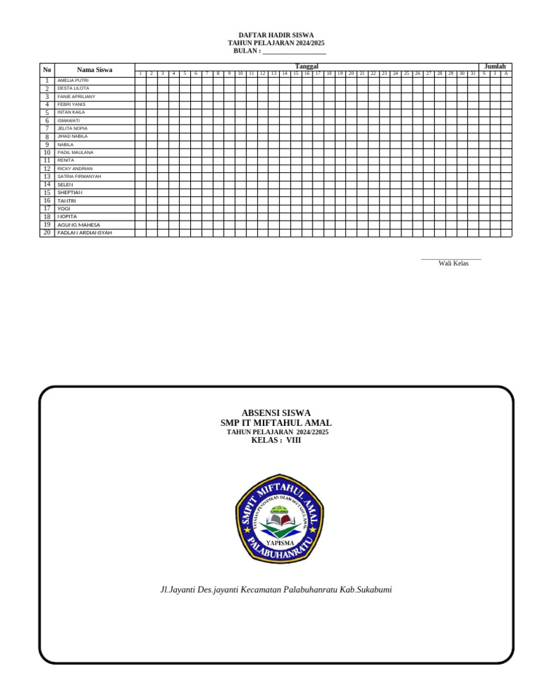 Absensi Siswa Kelas VIII | PDF