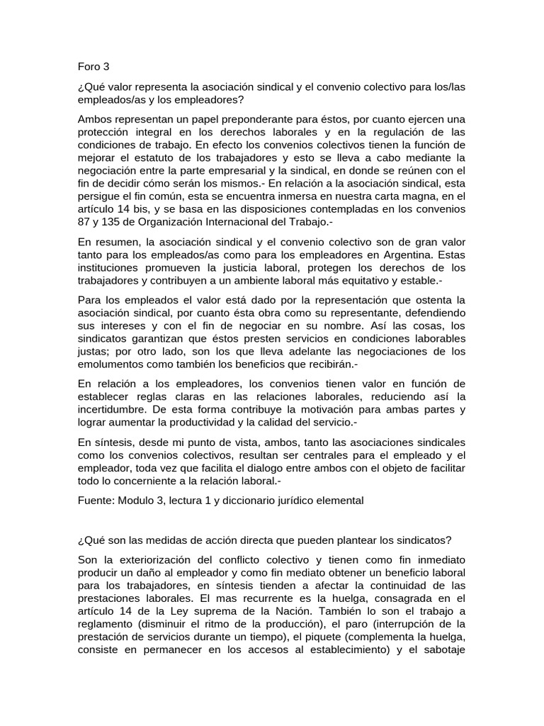 Foro 3 | PDF | Derecho laboral | Sindicato
