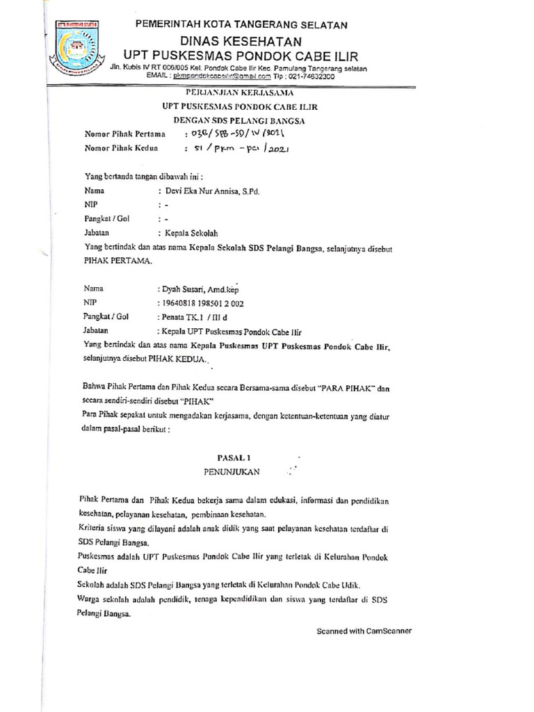 Mou Puskesmas Dengan SD | PDF