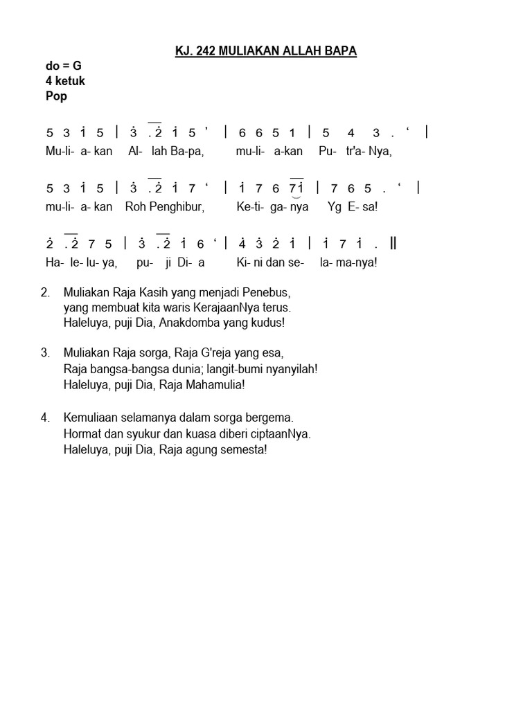 KJ 242 Muliakan Allah Bapa | PDF