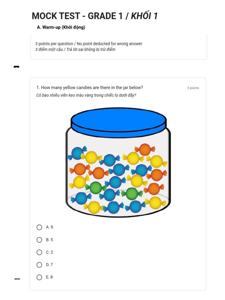 MOCK TEST - GRADE 1 - KHỐI 1 | PDF