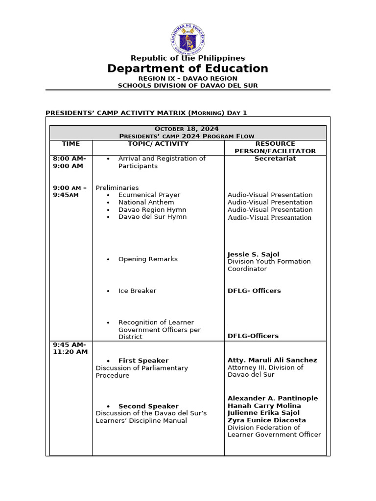 Final - Presidents' Camp Program | PDF