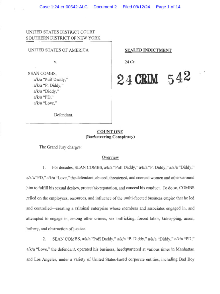 Sean Combs Indictment 9 2024 | PDF | Law | Technology & Engineering