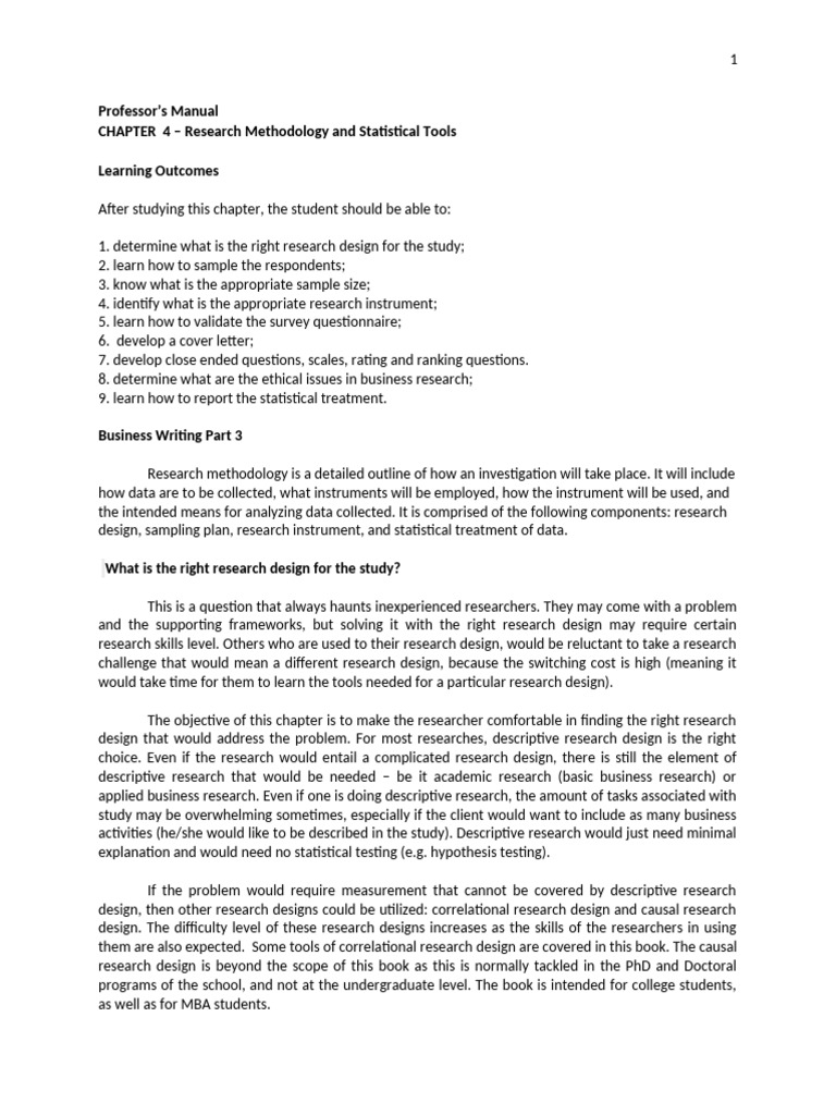 Manual Chapter 4 Research Methodology and Statistical Tool | PDF