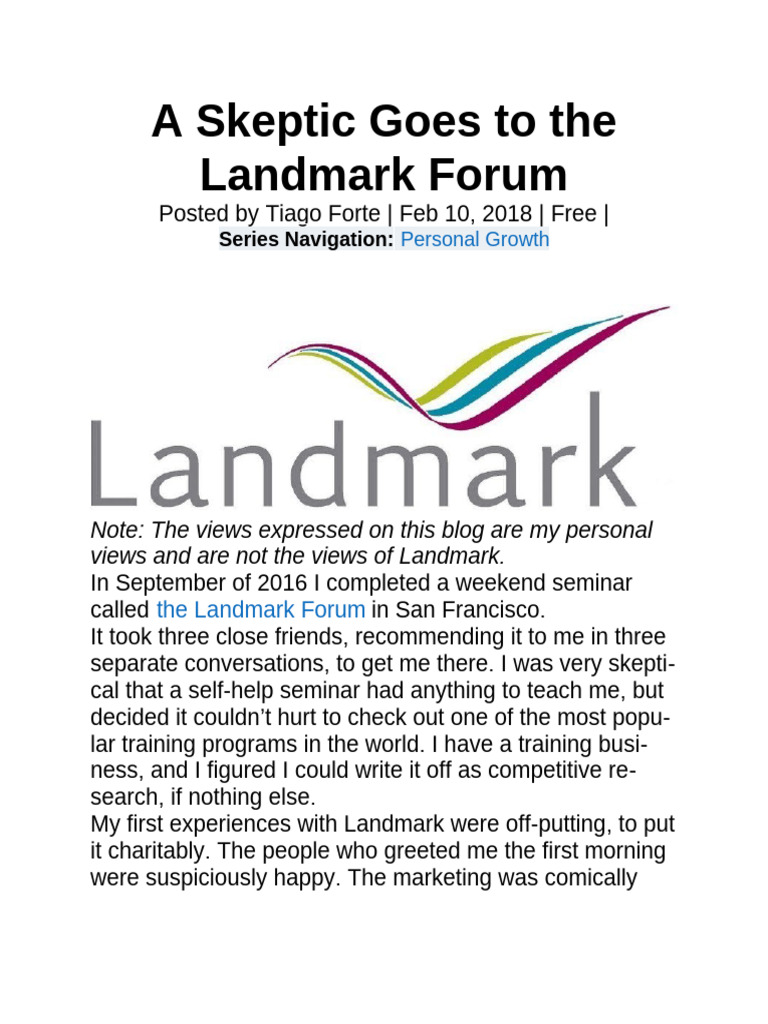 A Skeptic Goes To The Landmark Forum | PDF