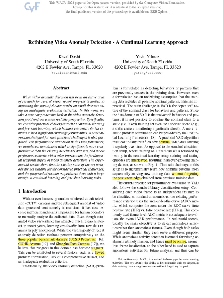 Doshi Rethinking Video Anomaly Detection - A Continual Learning Approach WACV 2022 Paper | PDF