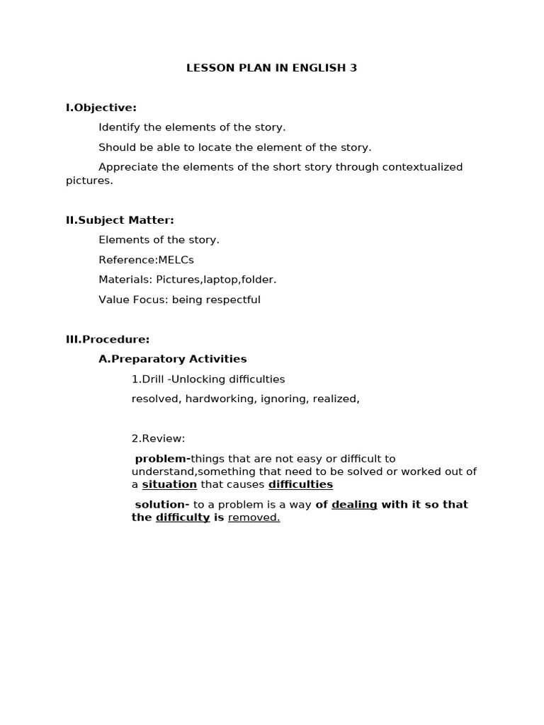 Lesson Plan in English 3 | PDF