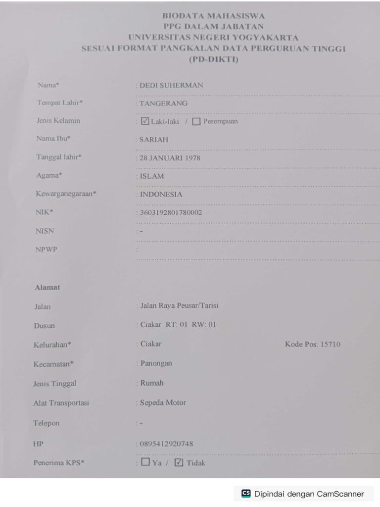 Biodata Dedi | PDF