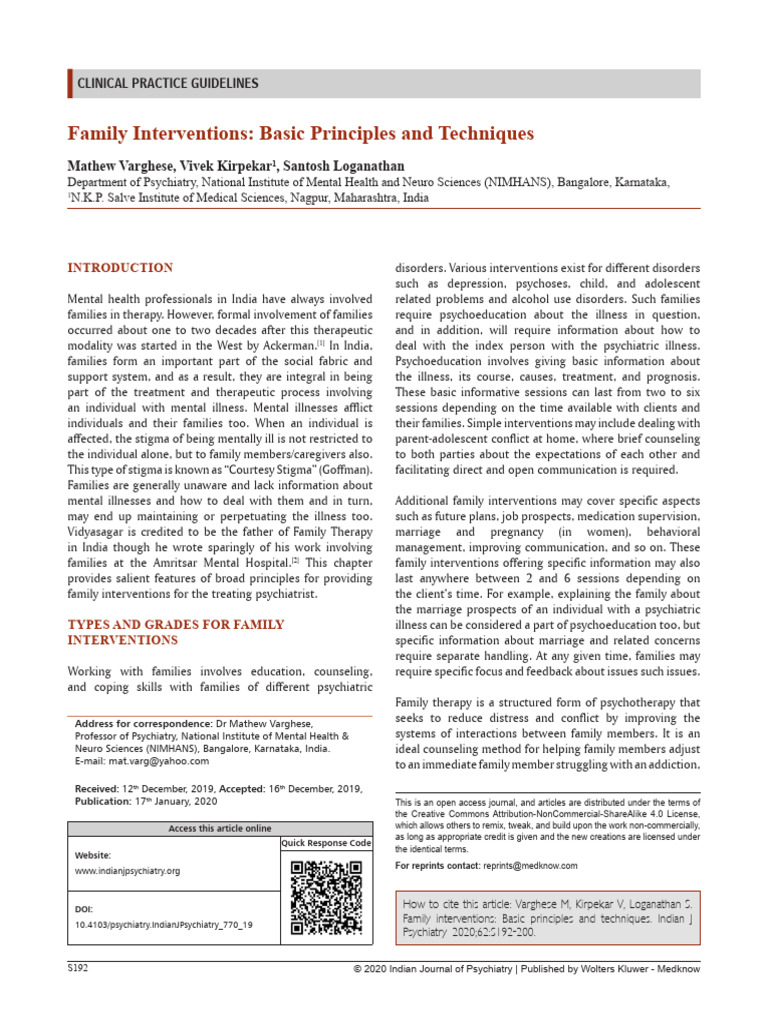 Family Interventions - Basic Principles and Techniques | PDF ...