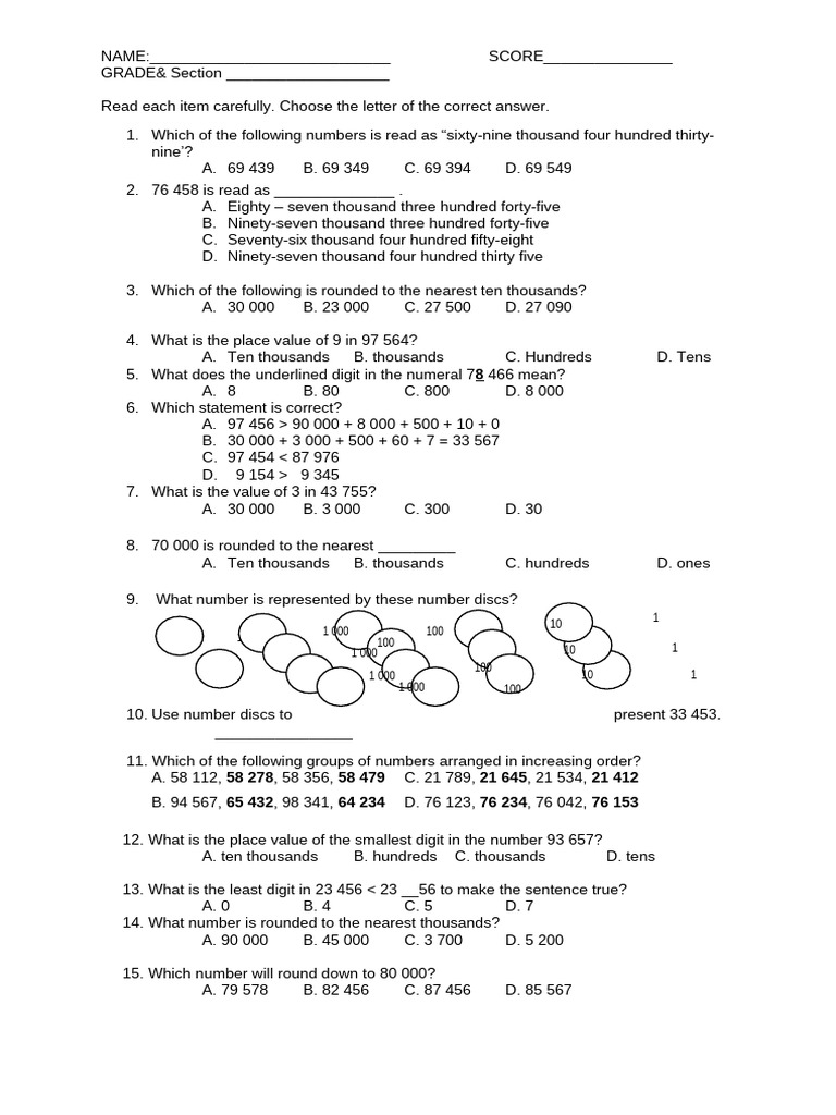 Math 1st - 4th Summative Test | PDF