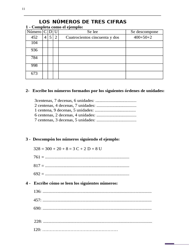 LOS NÚMEROS DE TRES CIFRAS Jueves | PDF