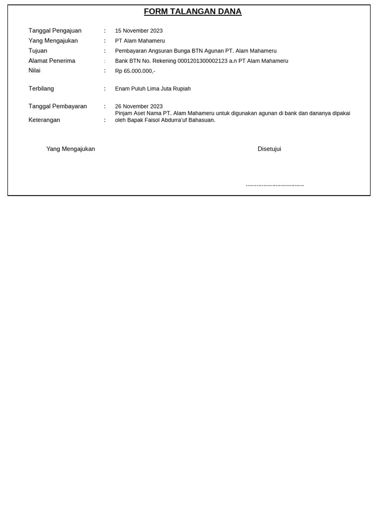 Form Talangan Dana | PDF
