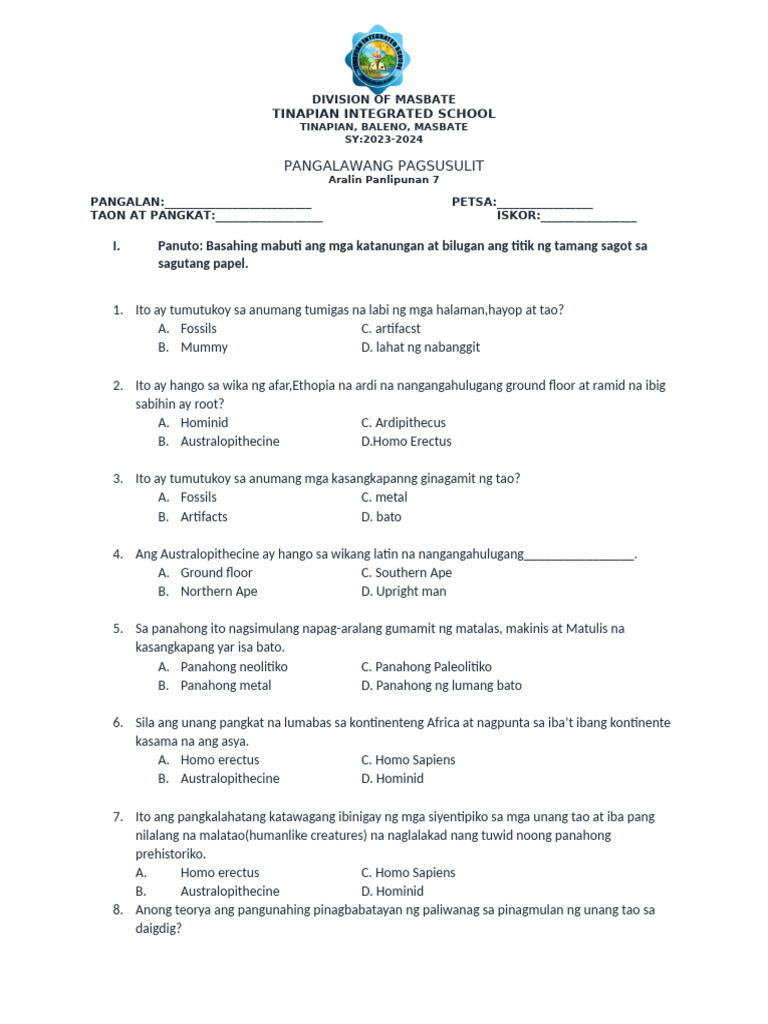 Aral Pan 7 | PDF | Homo | Social Science