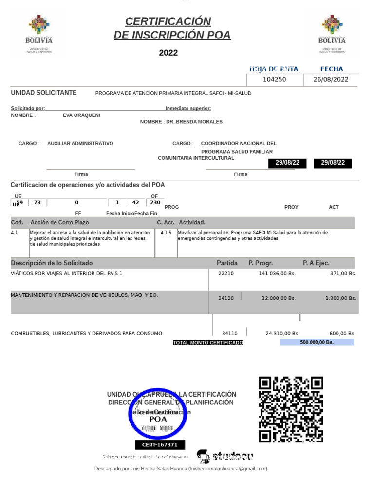 Certificacion Del Poa | PDF