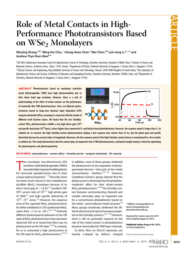 2014 - ACSNano - Role of Metal Contacts in High-Performance Phototransistors Based On WSe2 ...