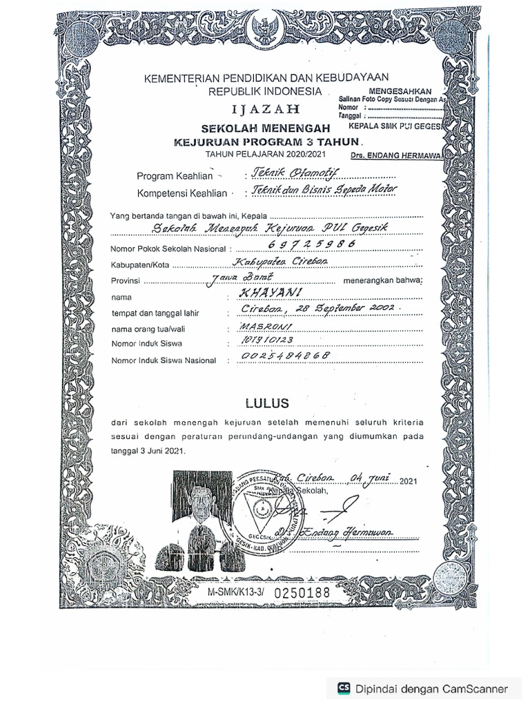 Ijazah SMK | PDF