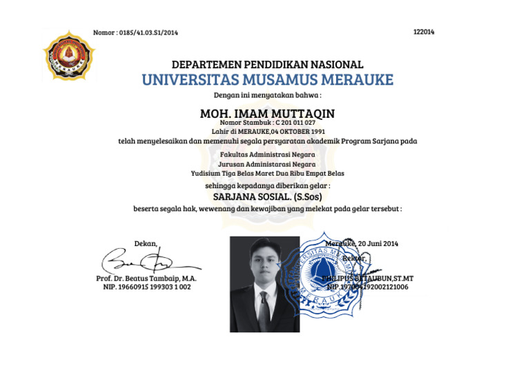 Ijazah Sarjana S1 Moh. Imam Muttaqin - 20240919 - 091241 - 0000 | PDF