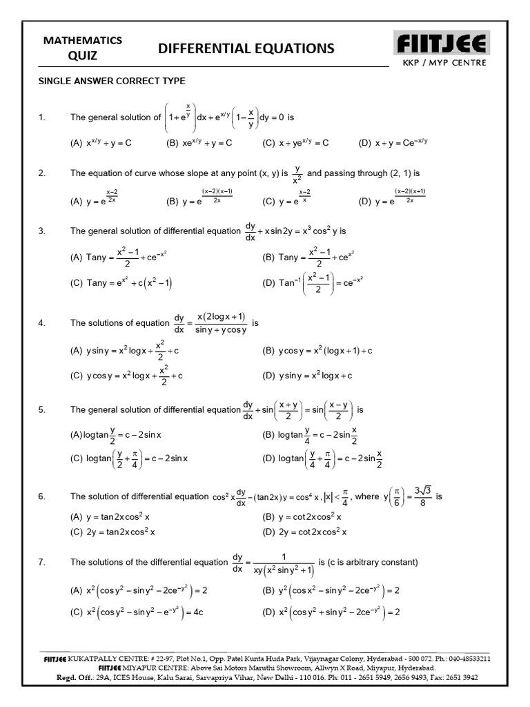 Differential Equations Quiz | PDF