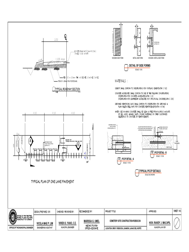 Detail of Side Forms: Typical Plan of One Lane Pavement | PDF