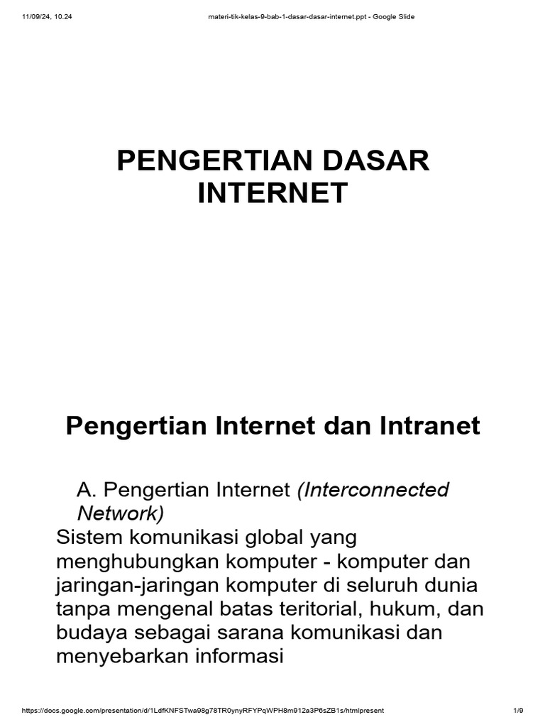 materi-tik-kelas-9-bab-1-dasar-dasar-internet.ppt - Google Slide | PDF
