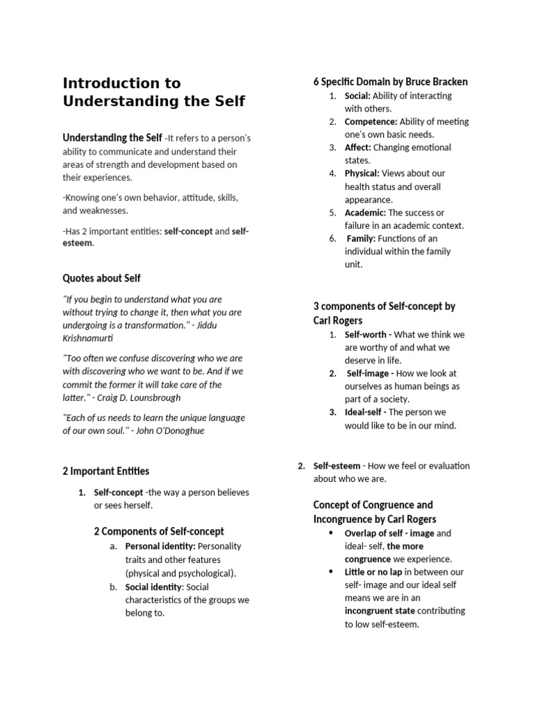 Handouts in Introduction To Understanding The Self | PDF | Philosophy ...