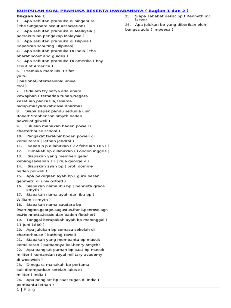 Kumpulan Soal Pramuka Beserta Jawabannya | PDF