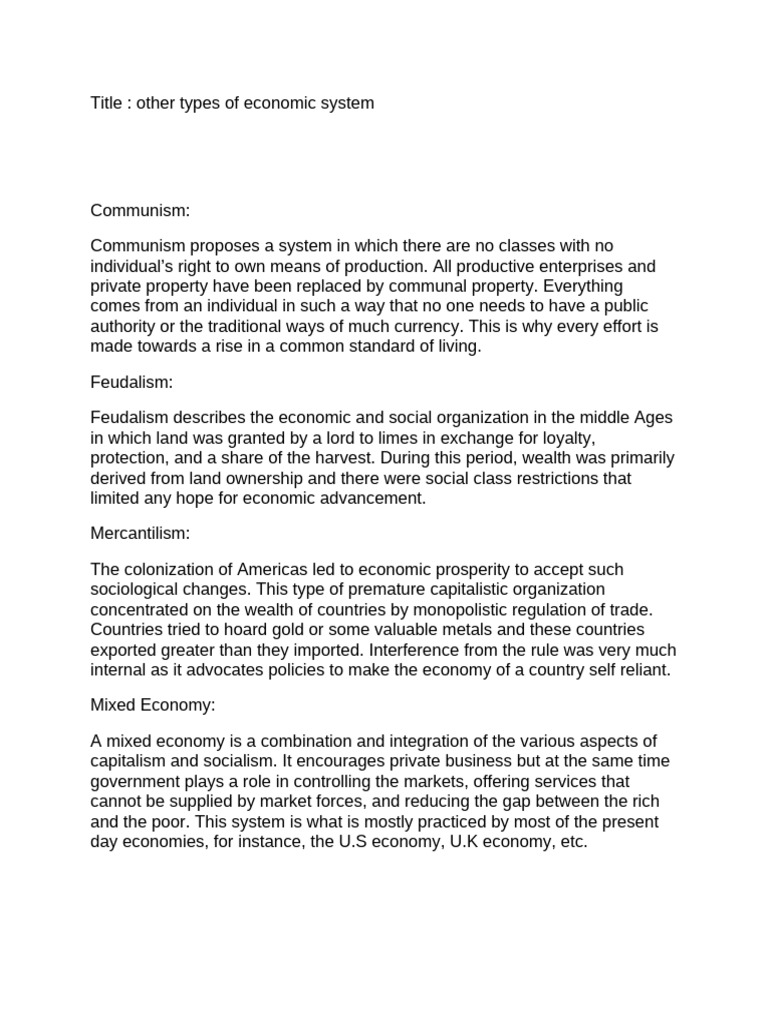 Different Types of Economic System | PDF