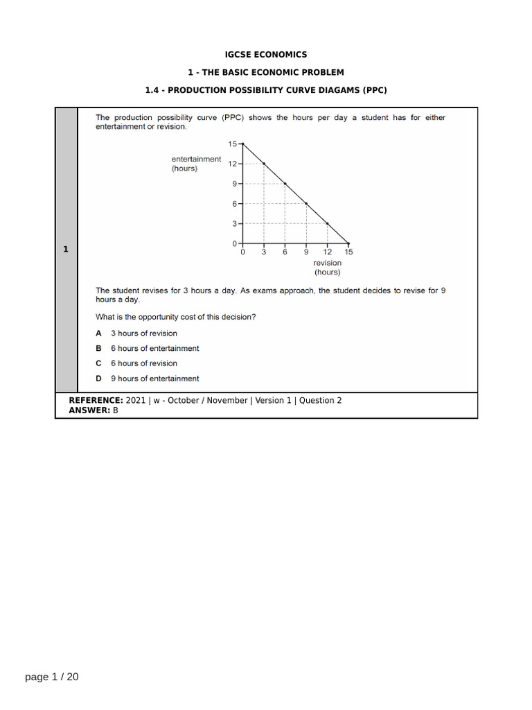 IGCSE Economics - 1.4 - Production Possibility Curve Diagams (PPC) | PDF