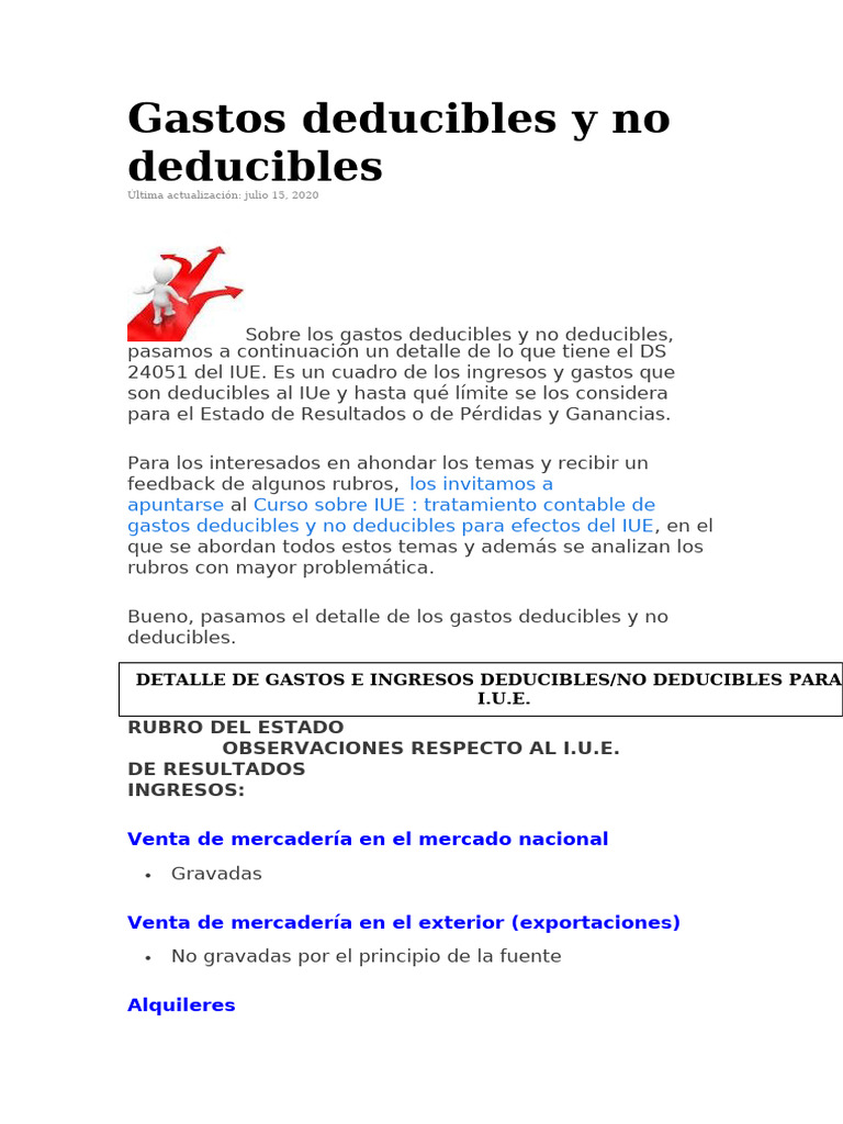 Gastos Deducibles y No Deducibles Del IUE | PDF | Depreciación | Bancos