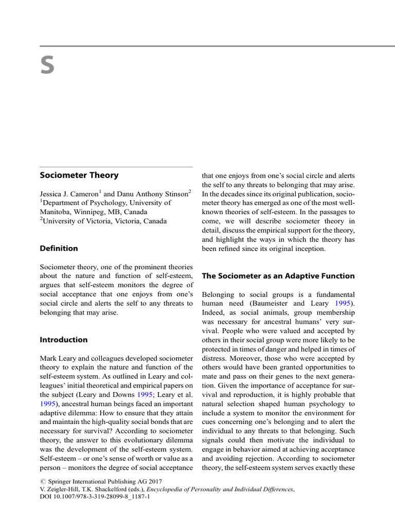 Cameron Stinson SociometerTheory 2017 | PDF