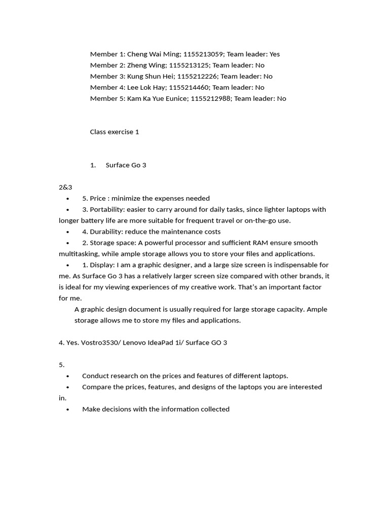 Class Exercise 1&2 | PDF