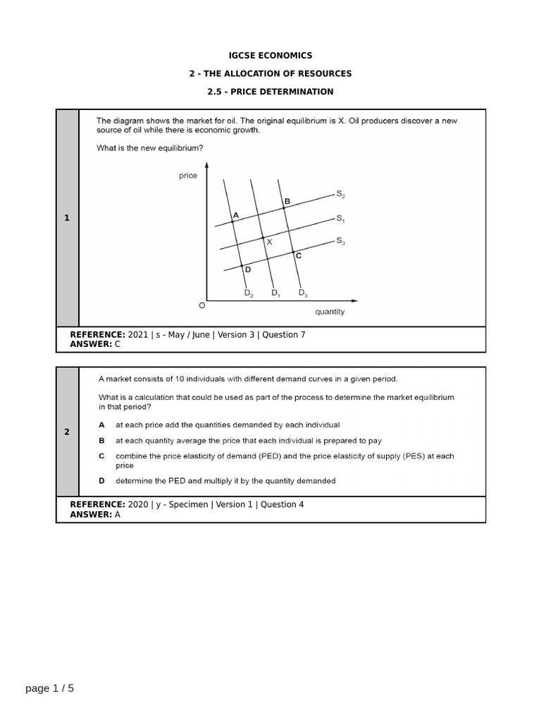 IGCSE Economics - 2.5 - Price Determination | PDF
