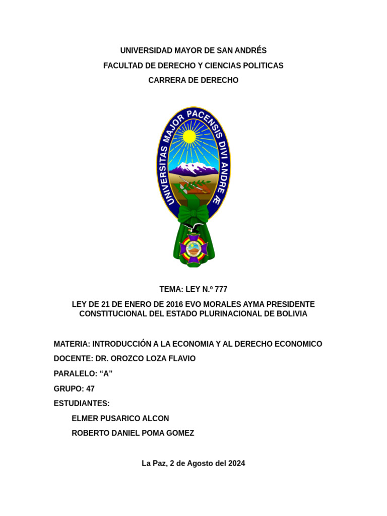 Ley 777 Sistemas de Planificacion Del Estado | PDF | Planificación | Bolivia
