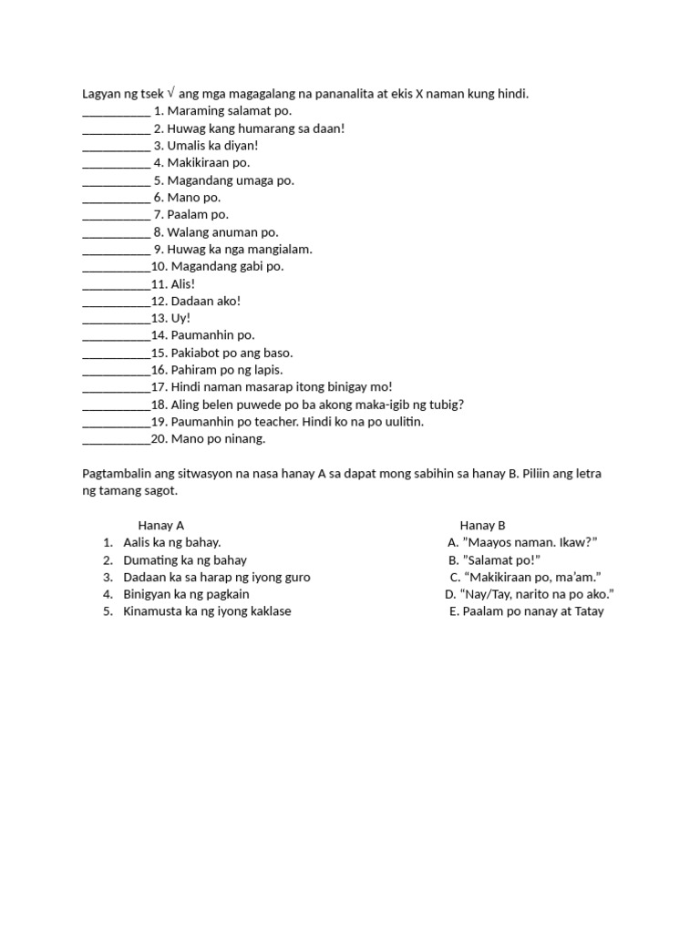 filipino first quarter exam | PDF