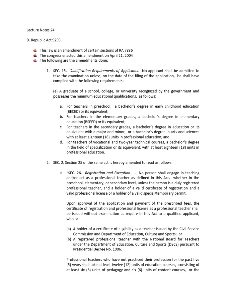 Lecture Notes 24 Educ 2 2024 | PDF | Academic Degree | Teachers