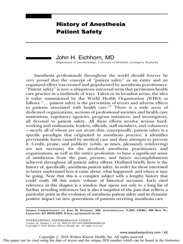 History of Anesthesia Patient Safety.6 | PDF