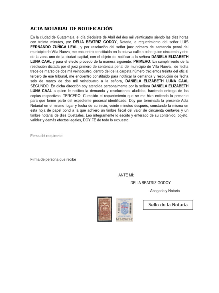 Acta Notarial de Notificación | PDF