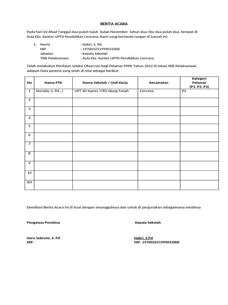 Berita Acara, Daftar Hadir, Instrumen Pemantauan | PDF