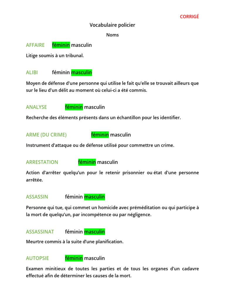 Vocabulaire du récit policier | PDF | Meurtre | Crimes