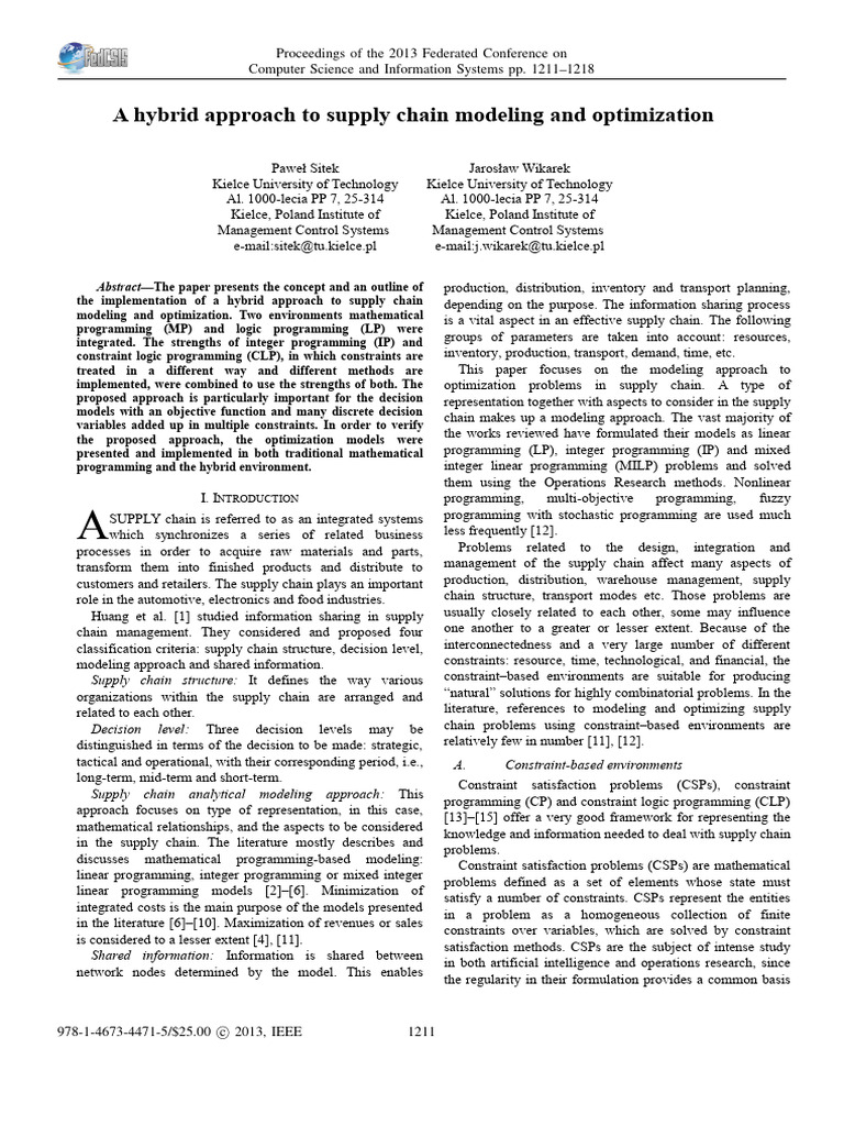 A Hybrid Approach To Supply Chain Modeling and Optimization | PDF